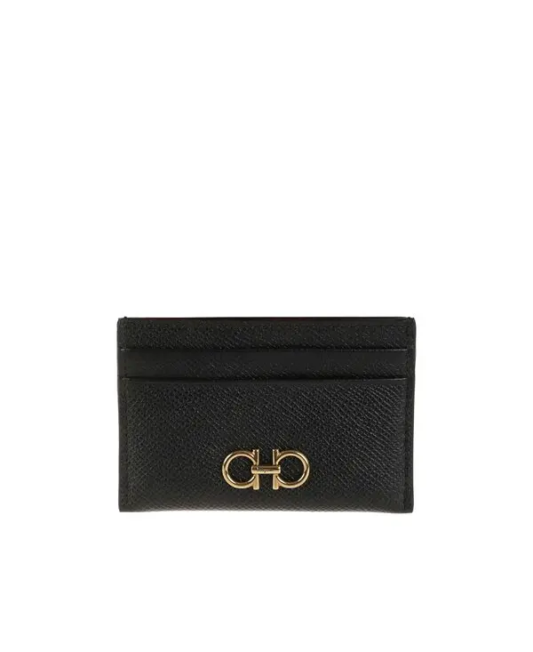 FERRAGAMO Gancini Pebbled-leather Card Holder - Black