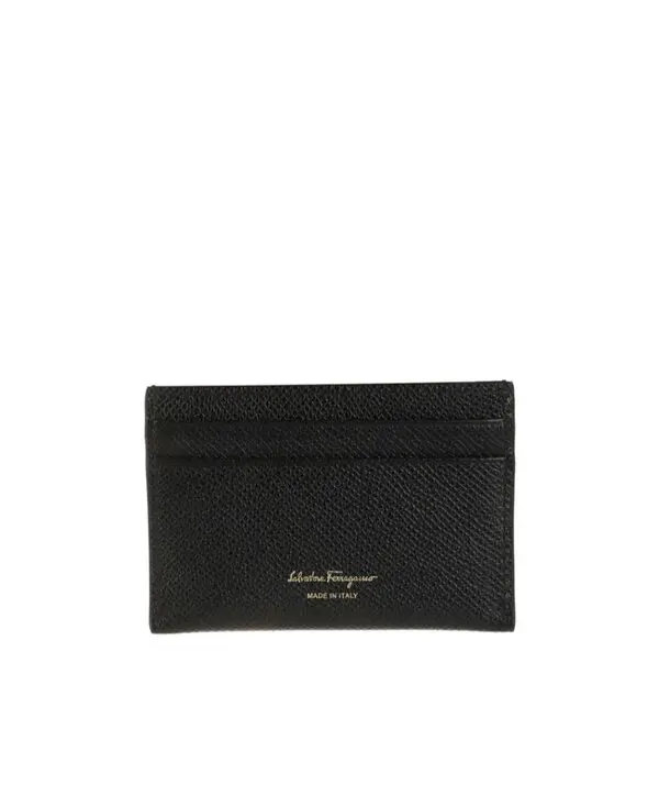 FERRAGAMO Gancini Pebbled-leather Card Holder - Black