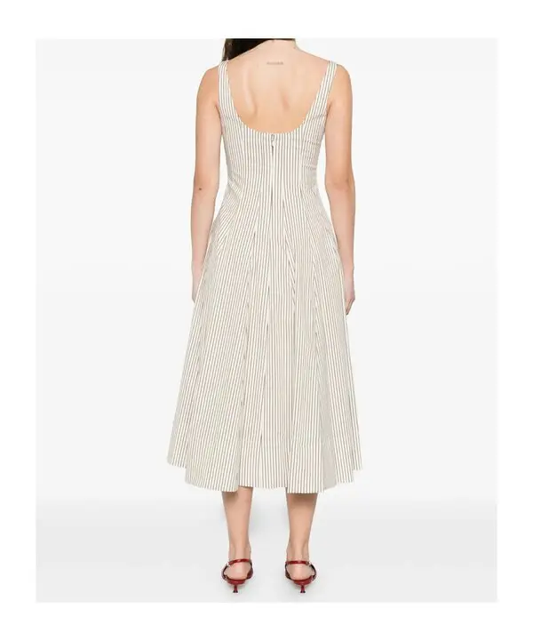 Staud Wells Dress With Pin Stripes And Square Neckline - White