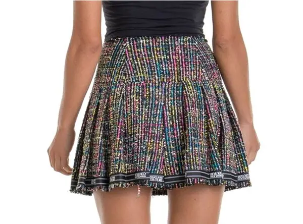 Versace Double-breasted Pleated Skirt With Logo Trim