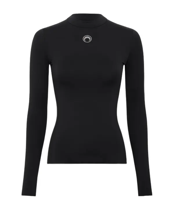 MARINE SERRE Moon Logo Strass Jersey Highneck Long Sleeve Top - Black
