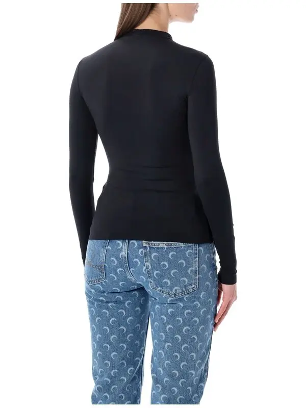 MARINE SERRE Moon Logo Strass Jersey Highneck Long Sleeve Top