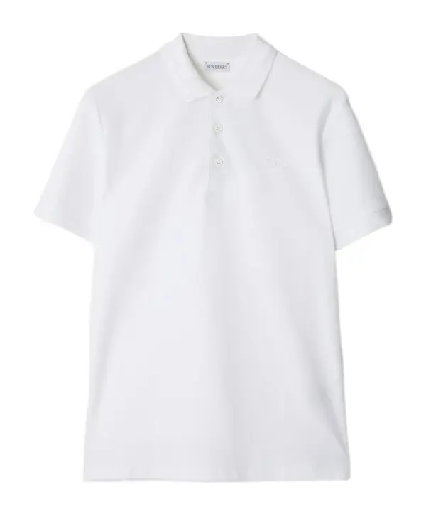 Burberry Logo Embroidered Short Sleeved Polo Shirt - White