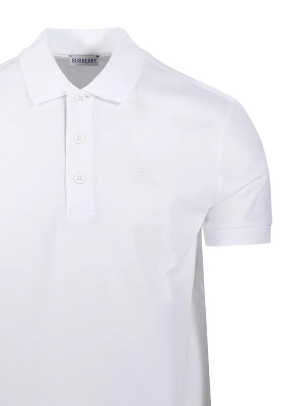 Burberry Logo Embroidered Short Sleeved Polo Shirt - White