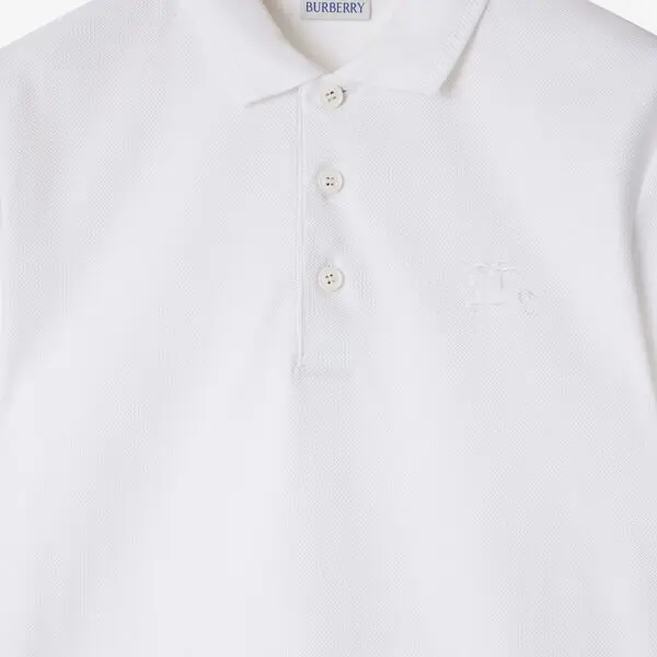 Burberry Logo Embroidered Short Sleeved Polo Shirt - White