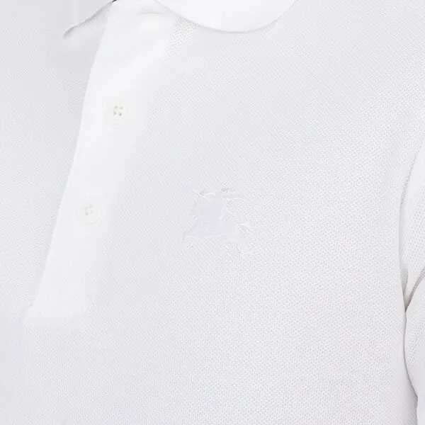 Burberry Logo Embroidered Short Sleeved Polo Shirt - White