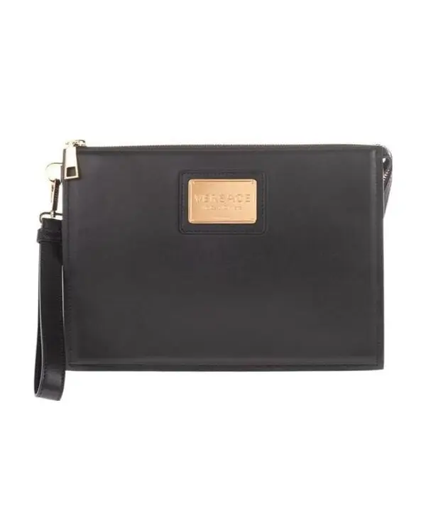 Versace Metal Logo Zipper Handbag - Black