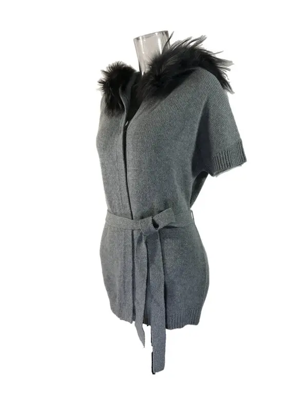 Max Mara Short-sleeved Knitted Cardigan With Hood And Waist Strap