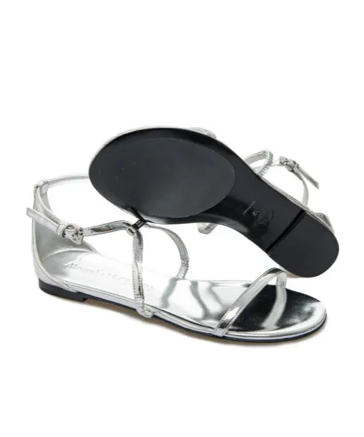 Alexander McQueen Strappy Metallic Sandals - Gray