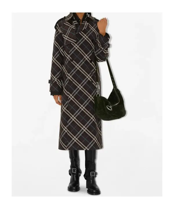 Burberry Double Breasted Belted Checked Trench Coat - Snug