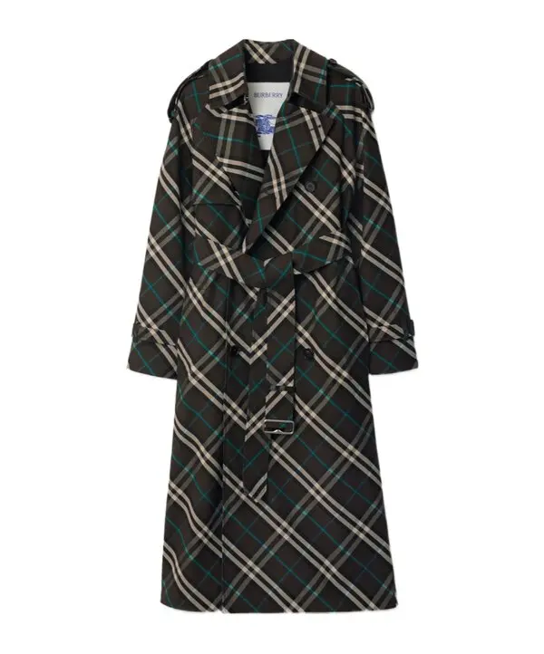 Burberry Double Breasted Belted Checked Trench Coat - Snug