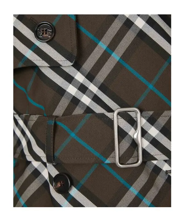 Burberry Double Breasted Belted Checked Trench Coat