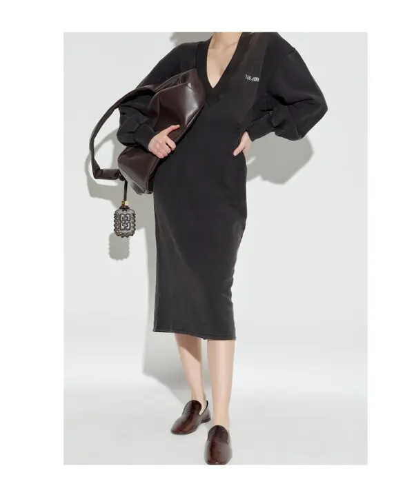 Attico Long Sleeve V-neck Dress