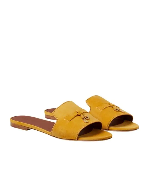 Loro Piana Round Toe Suede Slippers - Saffron Tea