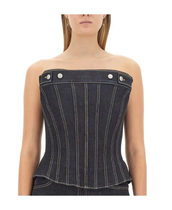 Alexander McQueen Strapless Denim Bustier Top - Black