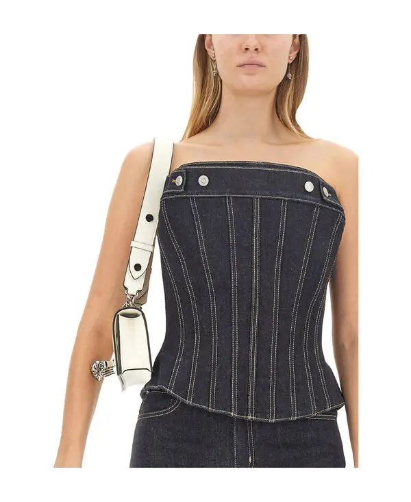 Alexander McQueen Strapless Denim Bustier Top - Black