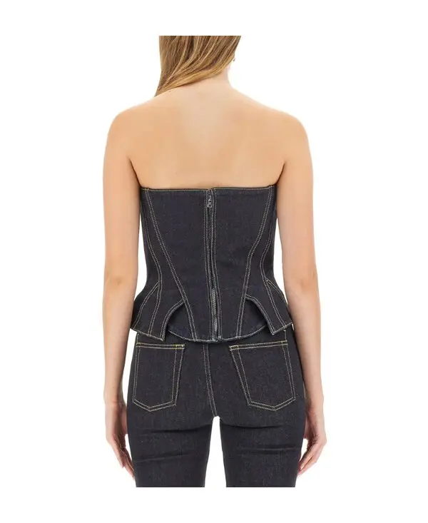Alexander McQueen Strapless Denim Bustier Top - Black