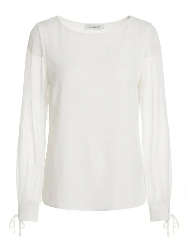 Max Mara Long-sleeved Top With Logo Detail - Gray