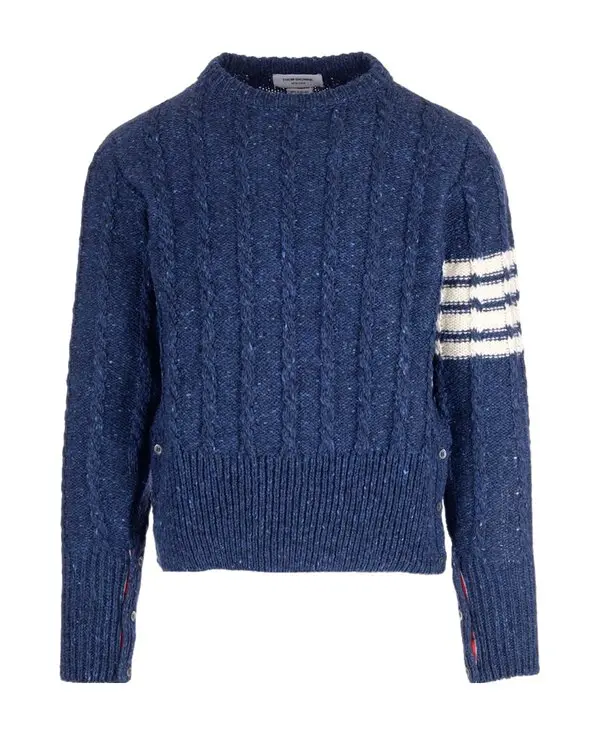 Thom Browne Rwb Stripe Cable-knit Crewneck Jumper - Blue