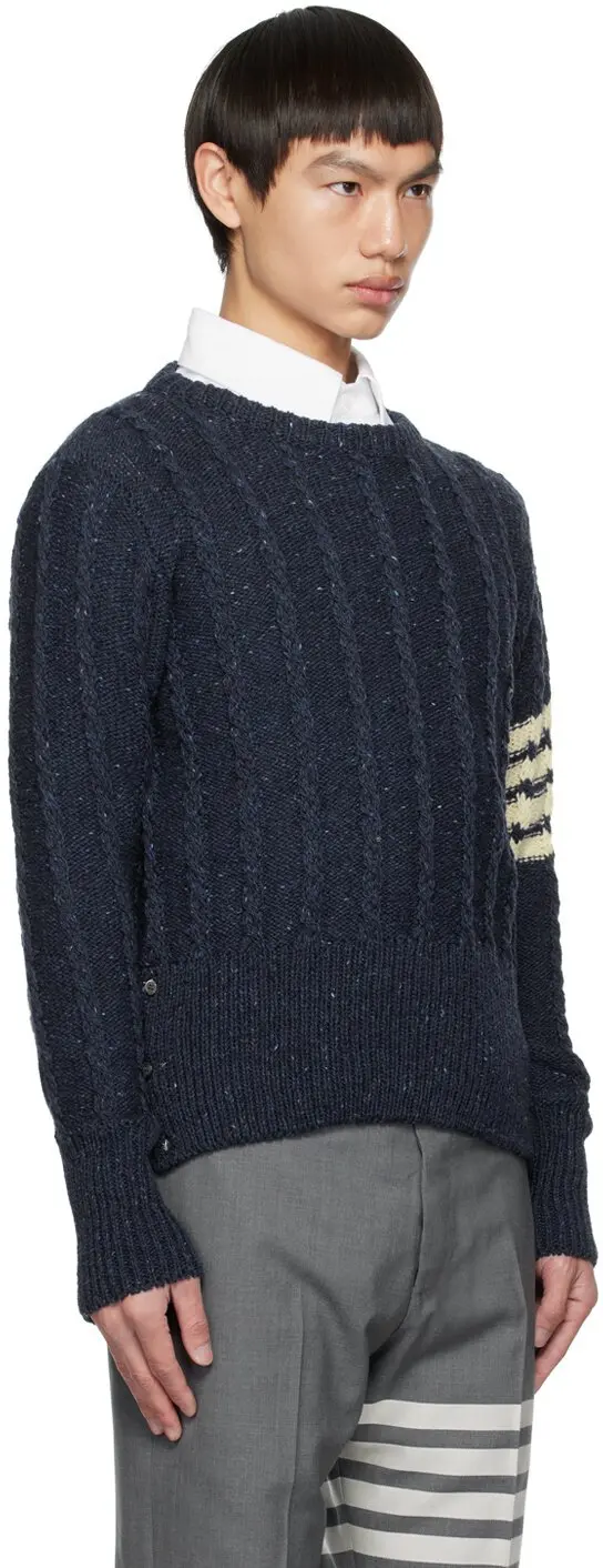 Thom Browne Rwb Stripe Cable-knit Crewneck Jumper