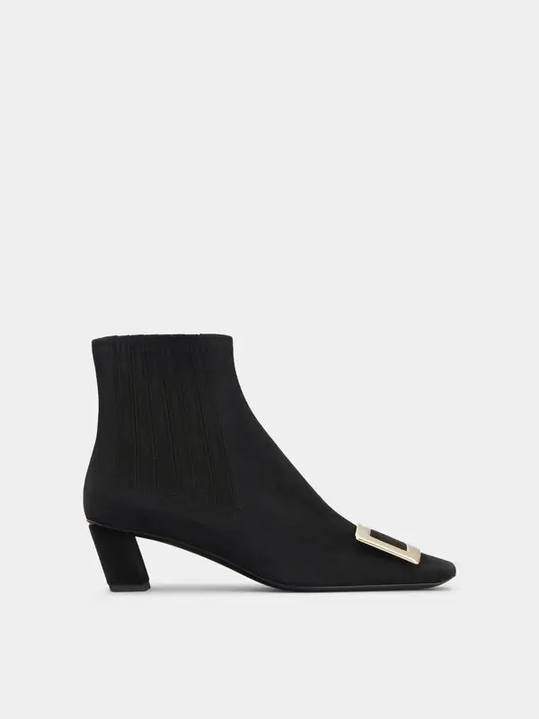 ROGER VIVIER Belle Vivier Suede Chelsea Booties With Metal Buckle - Black