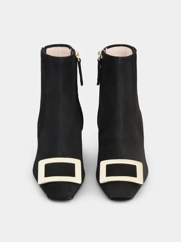 ROGER VIVIER Belle Vivier Suede Chelsea Booties With Metal Buckle - Black