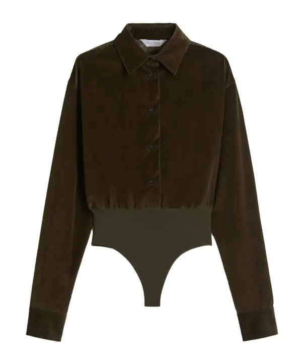Max Mara Velvet Bodysuit Shirt - Moss Green