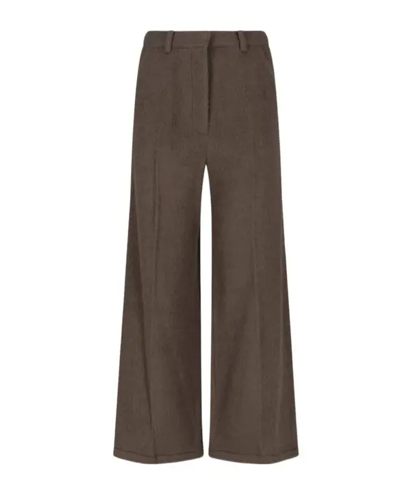 LOW CLASSIC Pleated Wide-leg Trousers - Brown