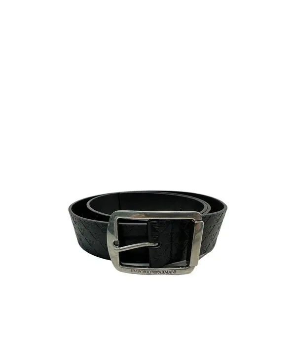 Emporio Armani Embossed Logo Leather Belt - Black