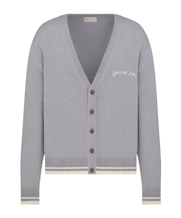 Dior Embroidered Logo Button-up Cardigan - Grey