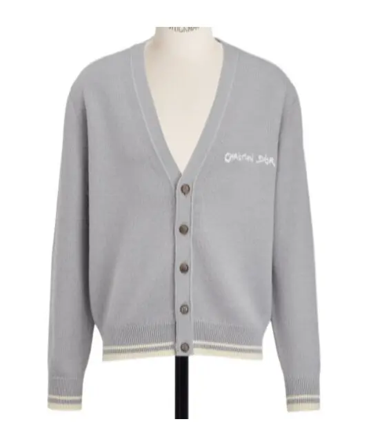 Dior Embroidered Logo Button-up Cardigan - Grey
