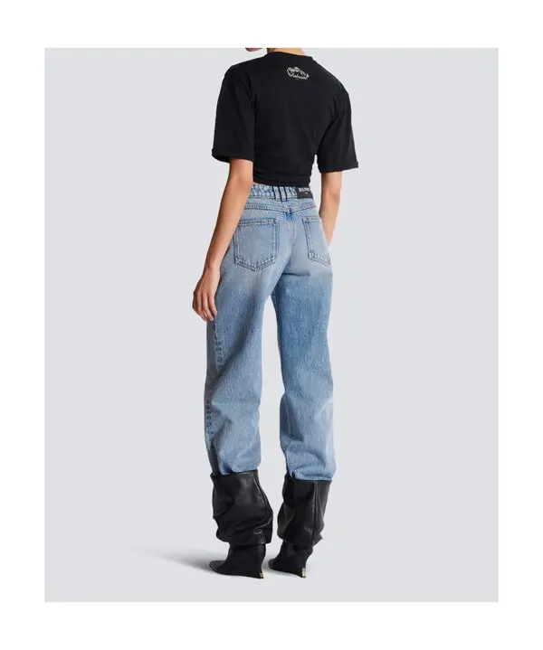 Balmain Cropped Tie T-shirt With Lion Head Snaps - Black