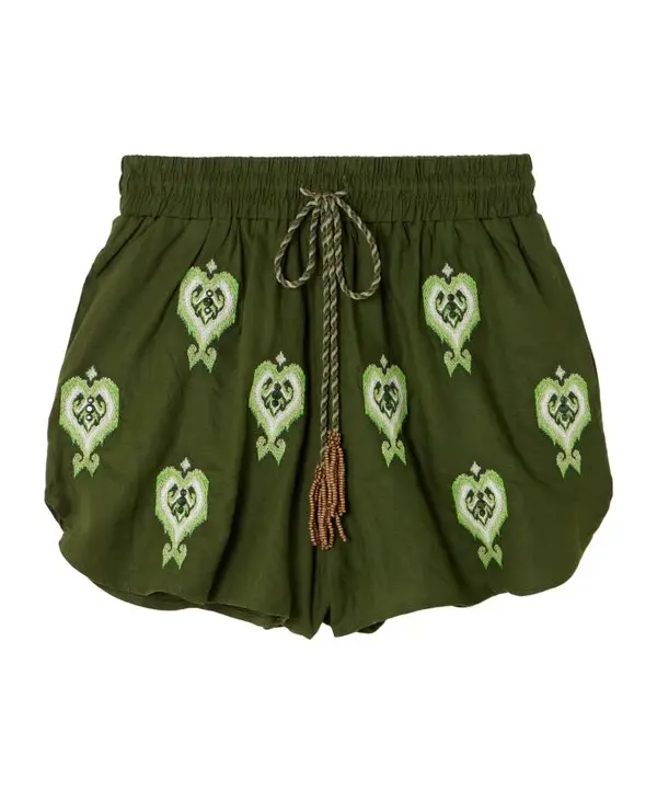 Farm Rio Embroidered Shorts - Green