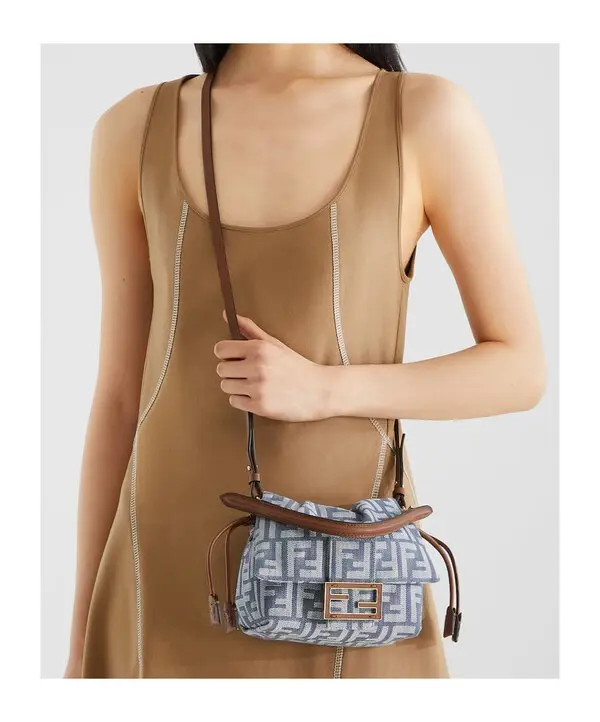 Fendi Mamma Baguette Ff Jacquard Small Shoulder Bag - Blue