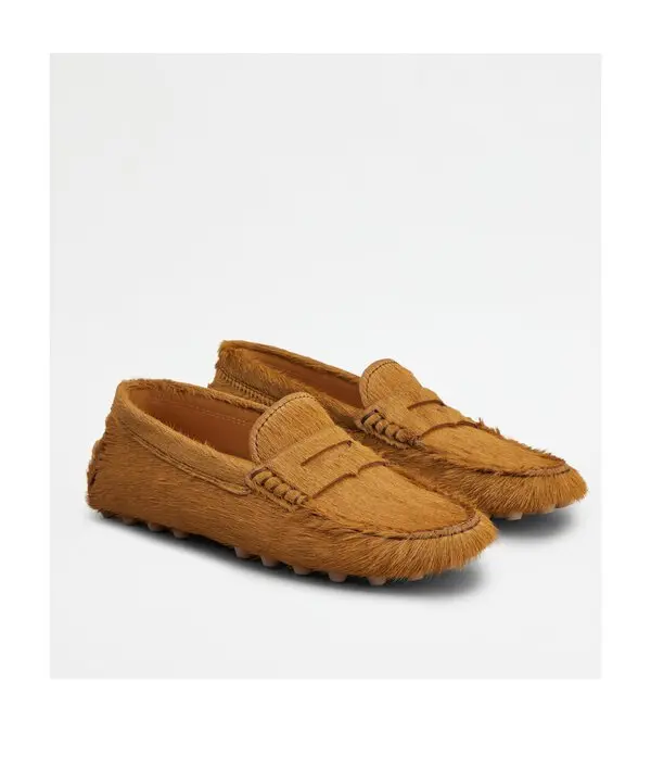TOD'S Gommino Slip-on Loafers With Horizontal Strips And Letter Prints - Brown