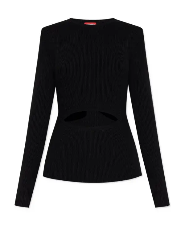 DIESEL® Ribbed Knit Cut-out Long Sleeve Top - Black