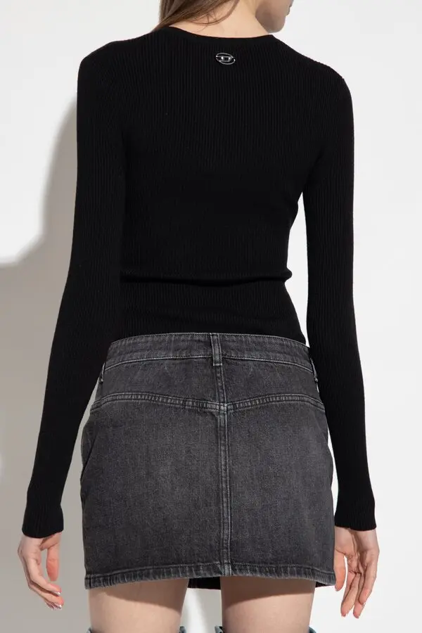 DIESEL® Ribbed Knit Cut-out Long Sleeve Top - Black