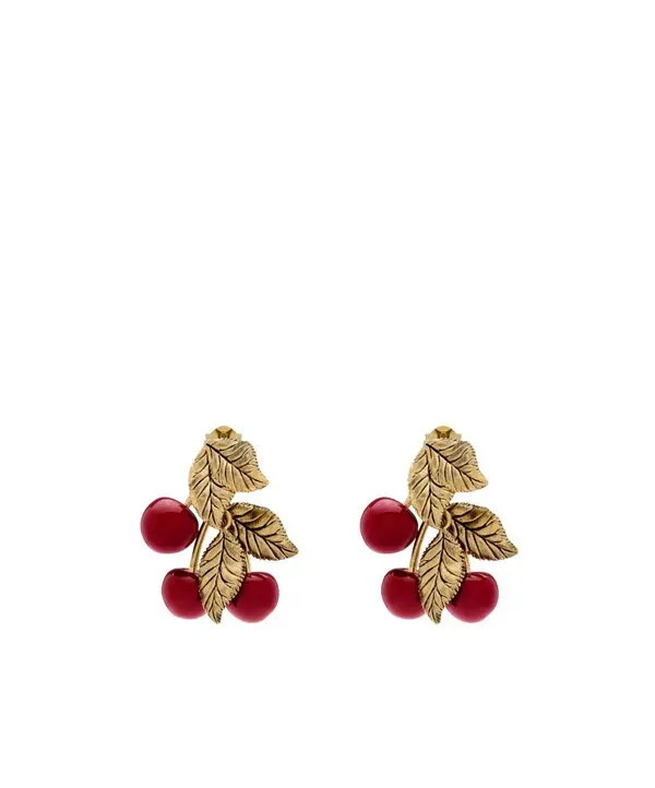 Saint Laurent Cherry Earrings In Enamel And Metal - Red/old Gold
