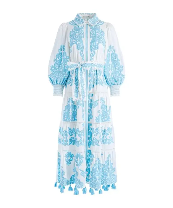 ALICEOLIVIA Embroidered Layered Midi Dress With Tassel Hem