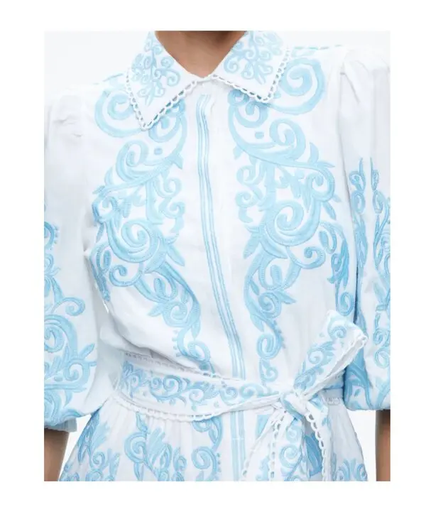 ALICEOLIVIA Embroidered Layered Midi Dress With Tassel Hem