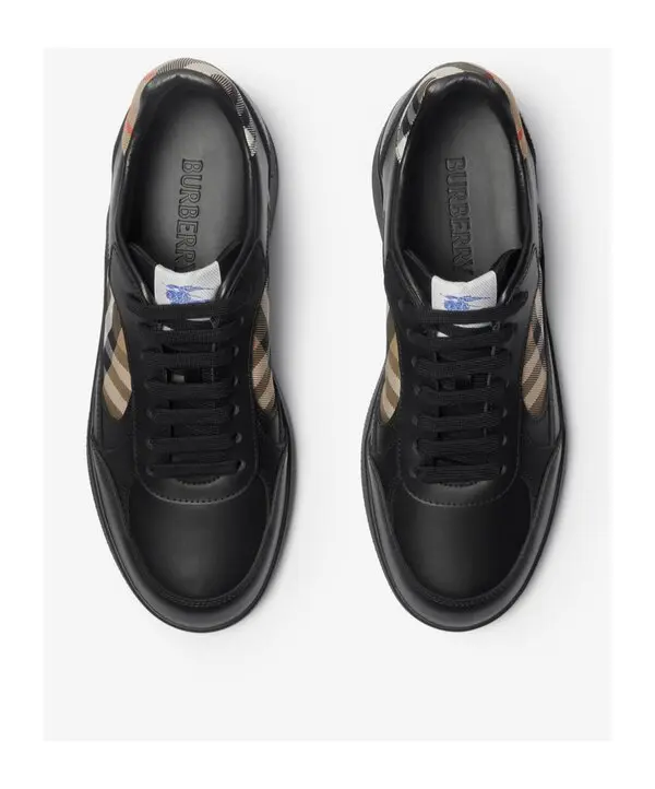 Burberry Terrace Lace-up Sneakers With Equestrian Knight Detail - Black/sand