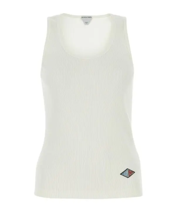 Bottega Veneta Sleeveless Ribbed Tank Top With Contrasting Logo Patch - White