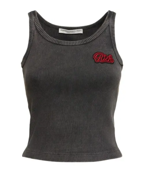 Alessandra Rich Ribbed Vest With Embroidered Logo Patch