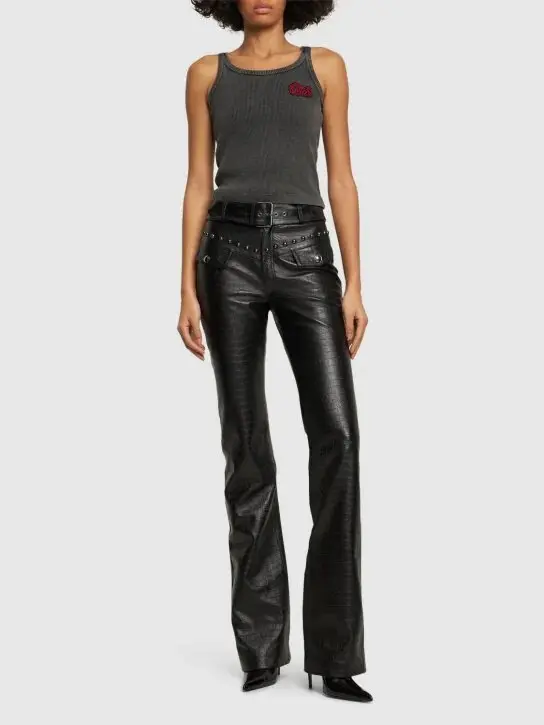 Alessandra Rich Ribbed Vest With Embroidered Logo Patch