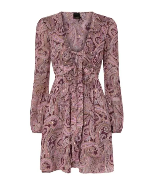 Pinko Paisley-print Tie-neck Mini Dress - Pink