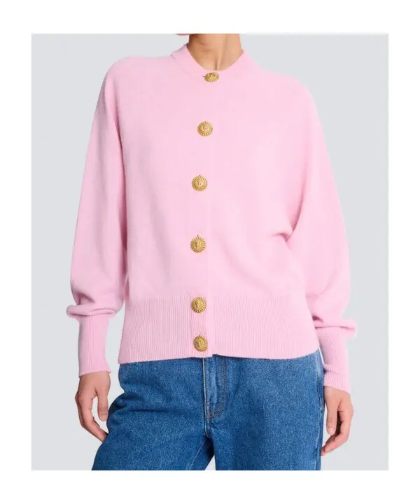Balmain Buttoned Crewneck Cardigan - Pink