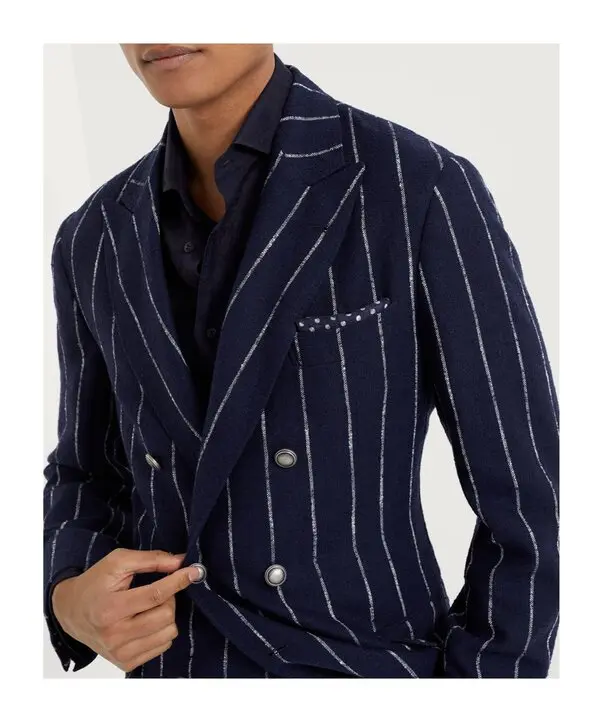 Brunello Cucinelli Striped Double-breasted Blazer - Black