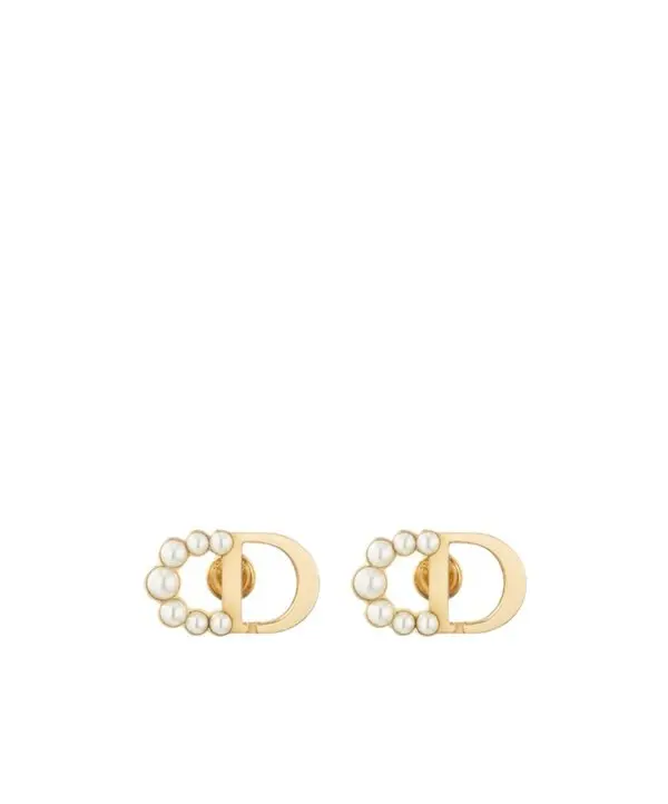 Dior Logo Earrings With Pearl Embellishments - Yellow