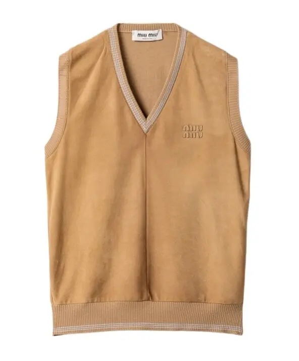 Miu Miu Wool And Suede Vest - Camel Brown