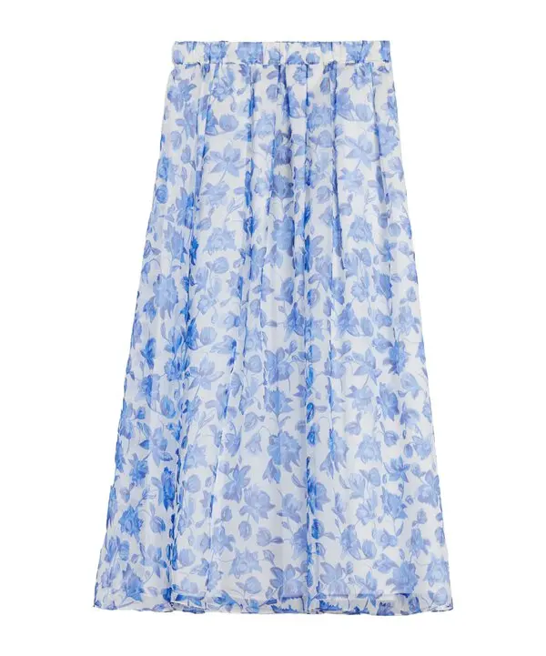 Max Mara Printed Silk Organza Flared Midi Skirt